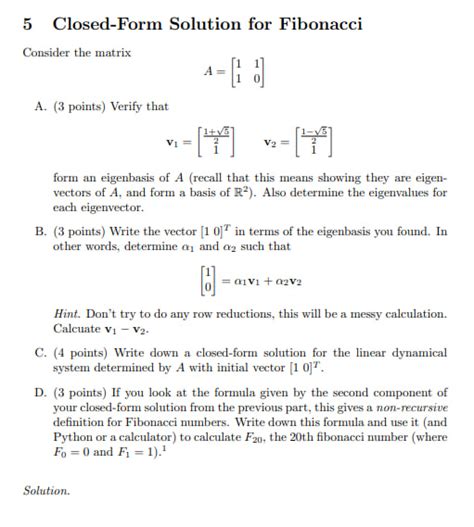 5 Closed Form Solution For Fibonacci Consider The