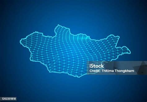 입자 점과 라인 몽골의 추상 디지털지도 다각형 네트워크 사업 와이어 프레임 풍경 배경입니다 빅 데이터 3d 미래지향적 글로벌 네트워크 연결 0명에 대한 스톡 벡터 아트 및