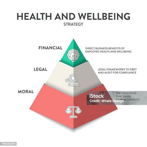 아이콘 벡터가 있는 건강 및 웰빙 모델 프레임워크 다이어그램 차트 인포그래픽 배너에는 재정 법률 및 도덕이 있습니다 건강과 웰빙의 계층 구조를 보여주는 시각적 모델