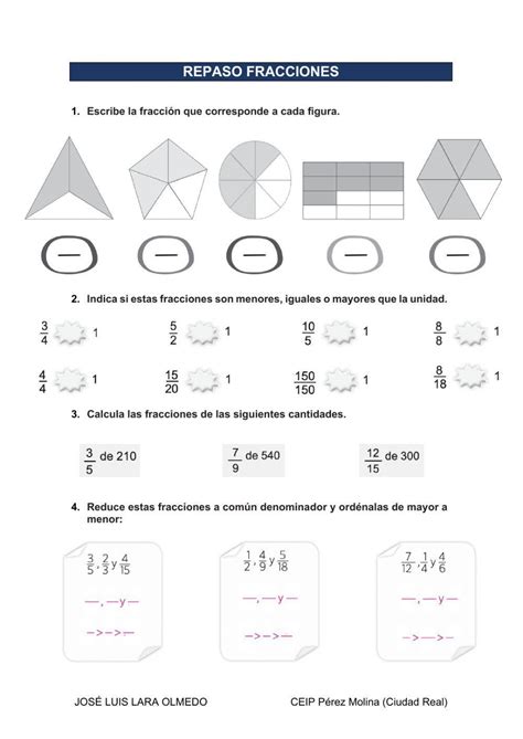 Fichas Ejercicios De Fracciones Con Soluciones 6 Imagenes Educativas