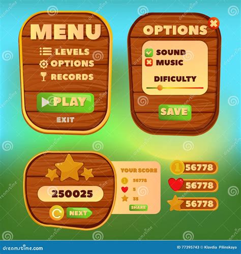 Cartoon Wood Control Panel For Ui Game Menu Elements Of A Funny Cartoon