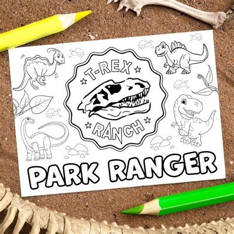 T Rex Ranch Activity Sheet Park Ranger Dinosaur Coloring Sheet