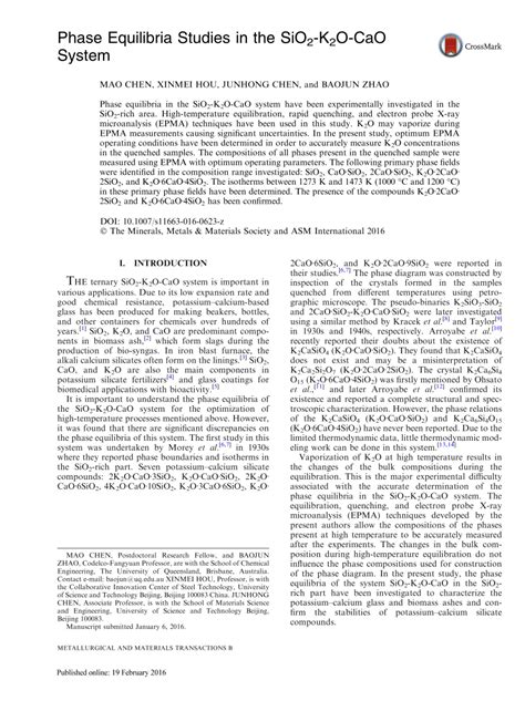 (PDF) Phase Equilibria Studies in the SiO2-K2O-CaO System