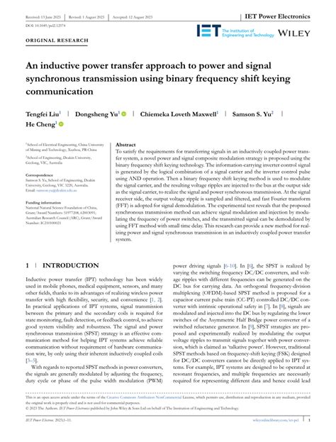 Pdf An Inductive Power Transfer Approach To Power And Signal