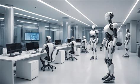 Humanoid Robots In Futuristic Office Ai Generated Stock Image Image Of Cybernetic Global