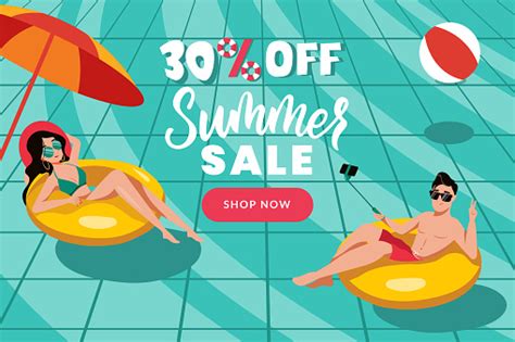 여름 판매 배너 포스터 디자인 템플릿 사람들은 수영장에서 수영 상단 보기 벡터 플랫 만화 일러스트 여행 주제에 대한 스톡 벡터 아트 및 기타 이미지 Istock