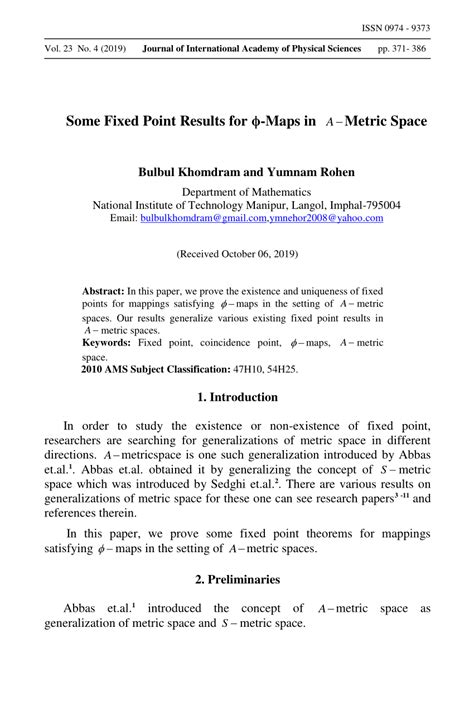 PDF Some Fixed Point Results for ϕ Maps in A Metric Space