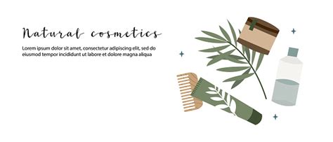 내츄럴 스킨 케어 유기농 잔인 하지 않은 화장품 비건 메이크업 얼굴과 바디 케어를위한 허브 뷰티 제품 벡터 플랫 만화