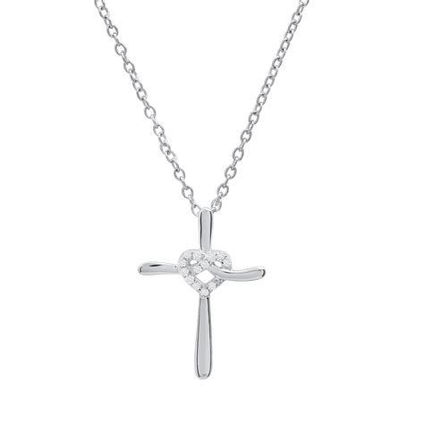 Dazzlingrock Collection Round White Diamond Heart With Cross Pendant