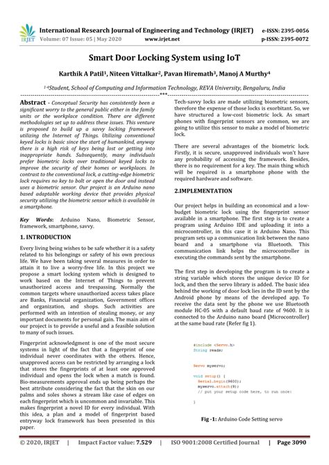 PDF Smart Door Locking System Using IoT