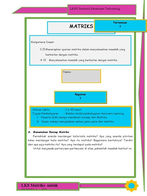 Lkpd Matriks Pertemuan 1 Pdf