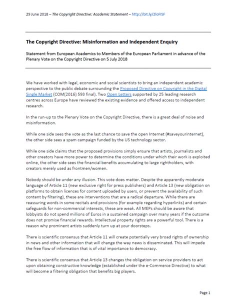 The Copyright Directive Misinformation And Independent Enquiry Create