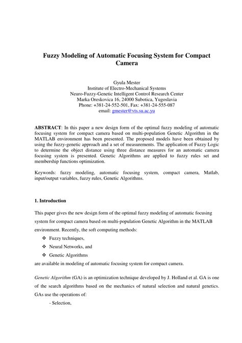 pdf fuzzy modeling of automatic focusing system for compact camera