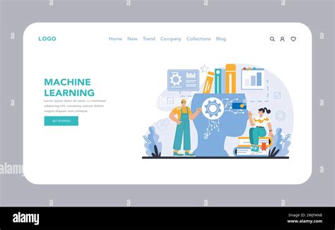 Ai Model Web Or Landing Page Interactive Depiction Of The Machine Learning Process With Human
