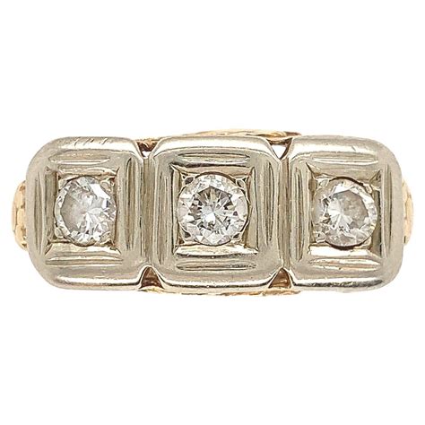 Blue Sapphire Diamond Filigree Three Stone Ring In Solid 14k Yellow