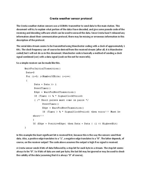 Cresta Weather Sensor Protocol Pdf Binary Coded Decimal Byte