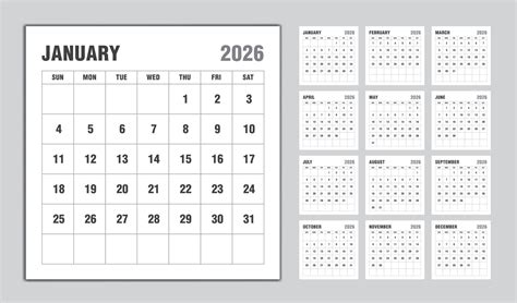 Design De Calendário 2026 Ano Preto Modelo De Calendário Mensal Para