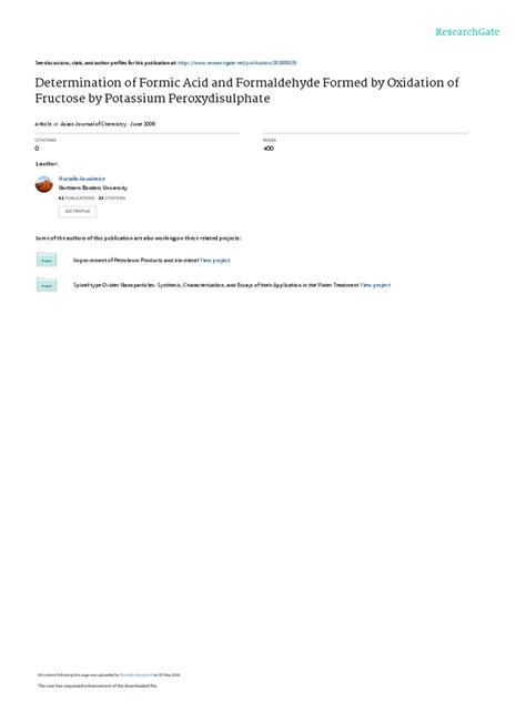 Determination Of Formic Acid And Formaldehyde Formed By Oxidation Of
