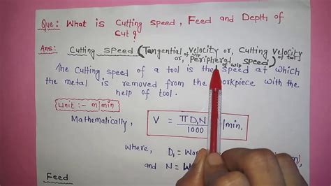 Cutting Speed Feed And Depth Of Cut Formula