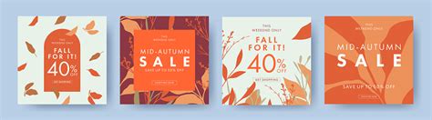 가을 판매 배경 배너 또는 전단지 디자인 화려한 가을 포스터 또는 밝은 아름다운 잎과 식물 프레임 및 타이포그래피 디자인과 카드 세트 광고 웹 소셜 미디어용 템플릿 가리기에