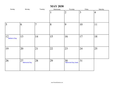 May 2030 Calendar
