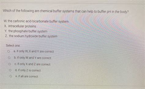 Solved Which Of The Following Are Chemical Buffer Systems Chegg