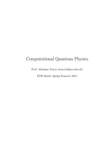 Pdf Computational Quantum Physics Eduitpphysethzcheduitpphysethzchfs11cqpscript01