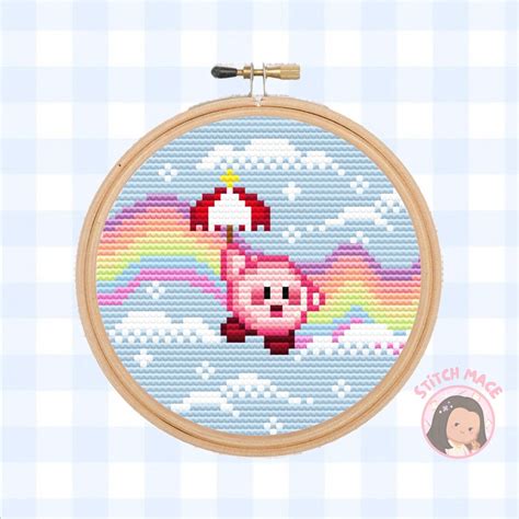 Rainbow Kirby Cross Stitch Pattern Kawaii Aesthetic Cute Mini Easy Videogame Pastel