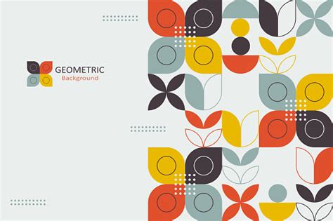 추상적 인 기하학적 배경 원 반원 점 및 선의 간단한 모양으로 모자이크 패턴의 다채로운 템플릿 평면 디자인 방문 페이지 디자인 잎에 대한 스톡 벡터 아트 및 기타 이미지