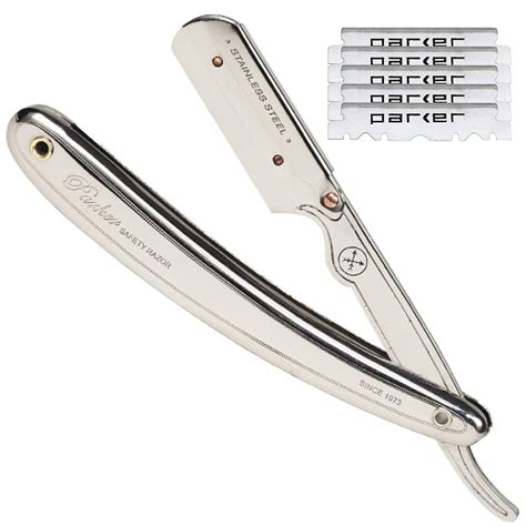 Parker Mens Sr1 Stainless Steel Straight Edge Razor With 5 Parker