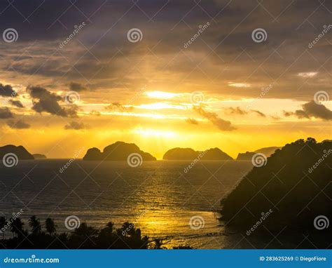 Sunset In El Nido Palawan Philippines Stock Image Image Of Coast