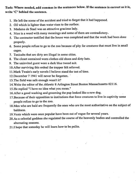 Comma Rules Further Exercise Pdf