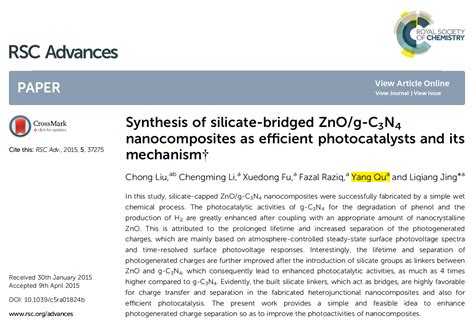 Synthesis Of Silicate Bridged Znog C3n4 Nanocomposites As Efficient