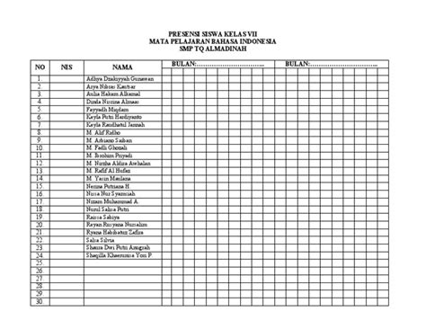 23 Presensi Siswa Kelas Vii Pdf
