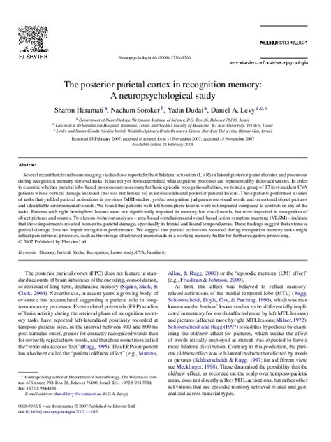 Pdf The Posterior Parietal Cortex In Recognition Memory A