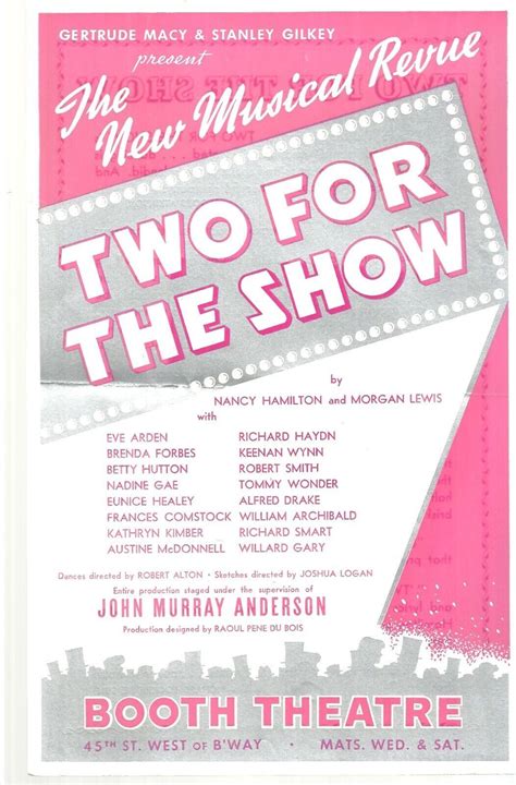 1950s Broadway Ad Flyer Two For The Show Booth Theatre Eve Arden