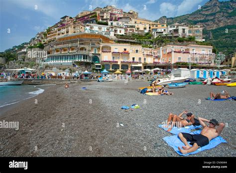 People At The Beach Of The Village Positano Amalfi Coast Unesco World