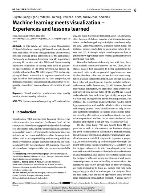 Pdf Machine Learning Meets Visualization Experiences And Lessons