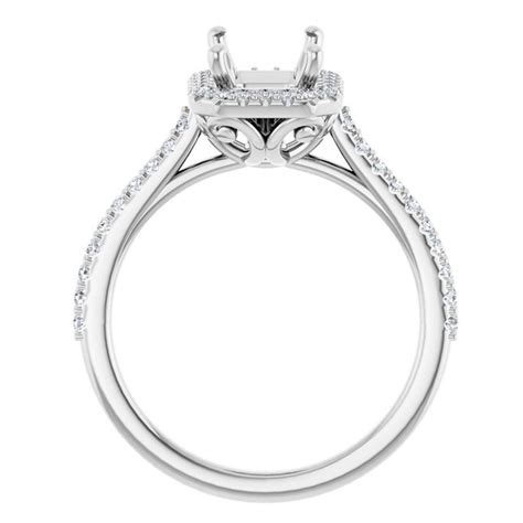 Victorian Halo Emerald Shape Semi Mount Ring 14k White Gold Scroll