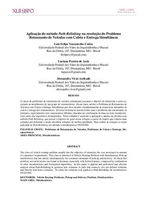 pdf aplicação do método path relinking na resolução do problema