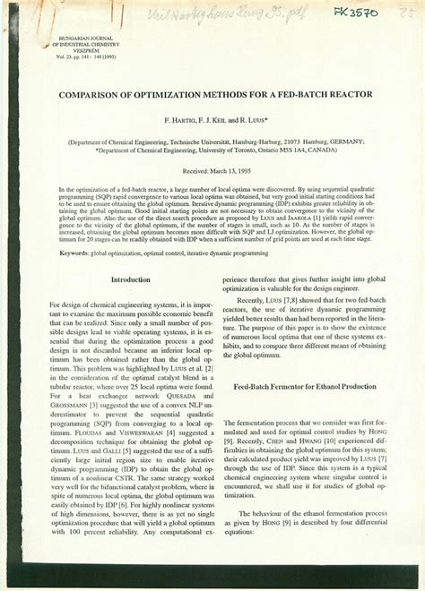 pdf comparison of optimization methods for a fed batch reactor