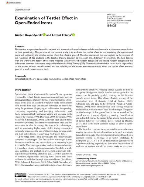 Pdf Examination Of Testlet Effect In Open Ended Items