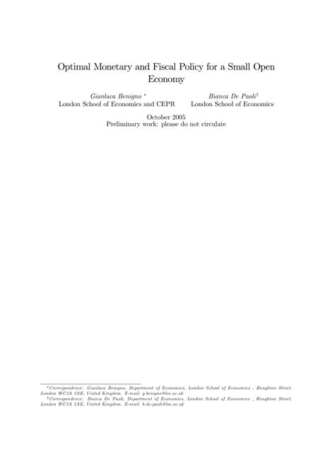 Pdf Optimal Fiscal And Monetary Policy For A Small Open Economy