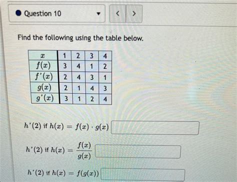 Solved Find The Following Using The Table Below H 2 If Chegg Com