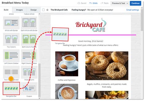 make an email look like a website by adding a menu of links