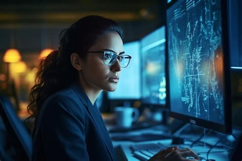 Premium Photo Female Data Scientist Working On Computer In Control