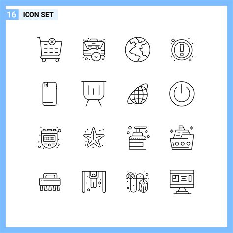 Mobile Interface Outline Set Of 16 Pictograms Of Mobile Phone Earth User Interface Editable
