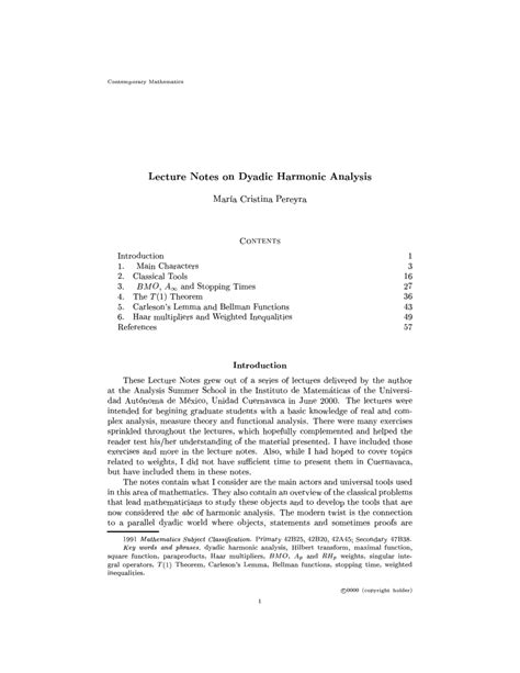 Pdf Lecture Notes On Dyadic Harmonic Analysis