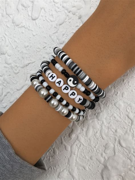 Black And White Fashionable Resin Beaded Jewelry Diy Bracelet Designs