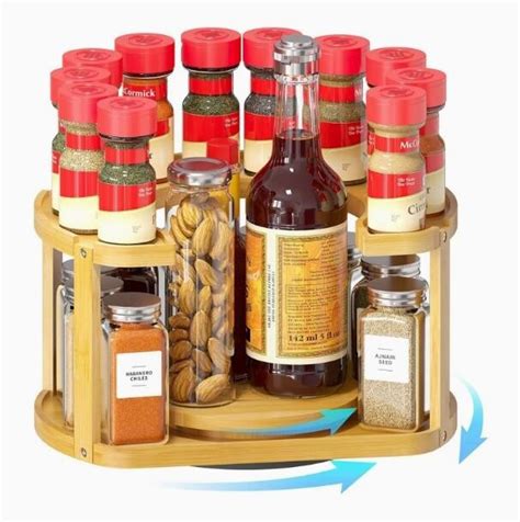 2 Tier Bamboo Lazy Susan Turntable Spice Organizer Manufacturers China Customized Products